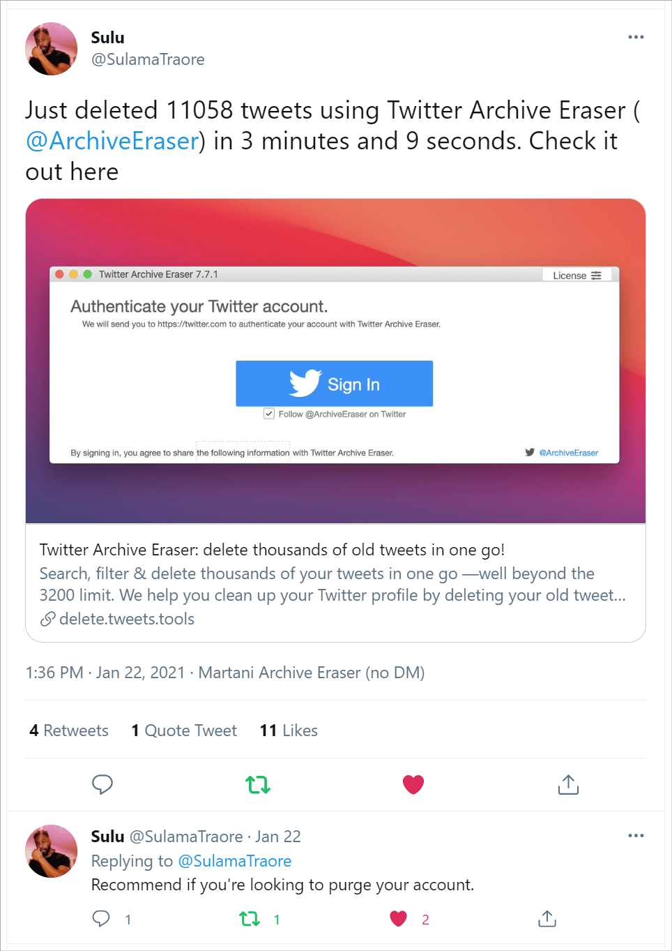 Delete Tweets in bulk with Twitter Archive Eraser